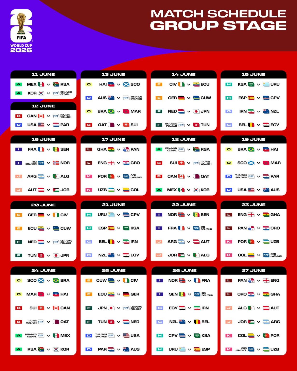 Calendario Oficial De La Copa Del Mundo 2026