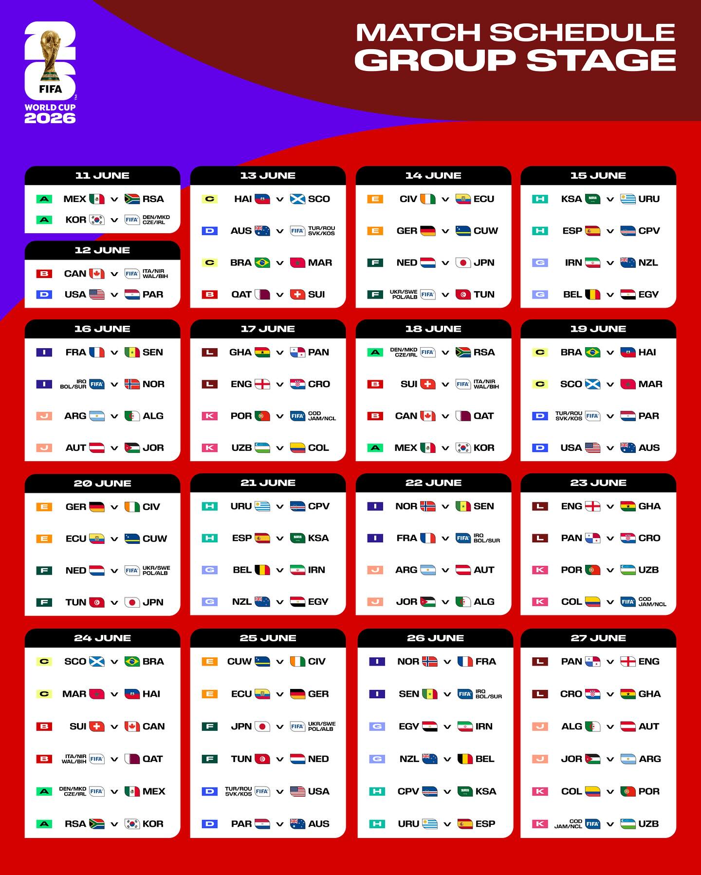Calendario Oficial De La Copa Del Mundo 2026